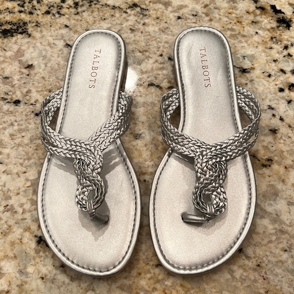 Talbots | Shoes | Talbots Silver Sandals Woven Style | Poshmark